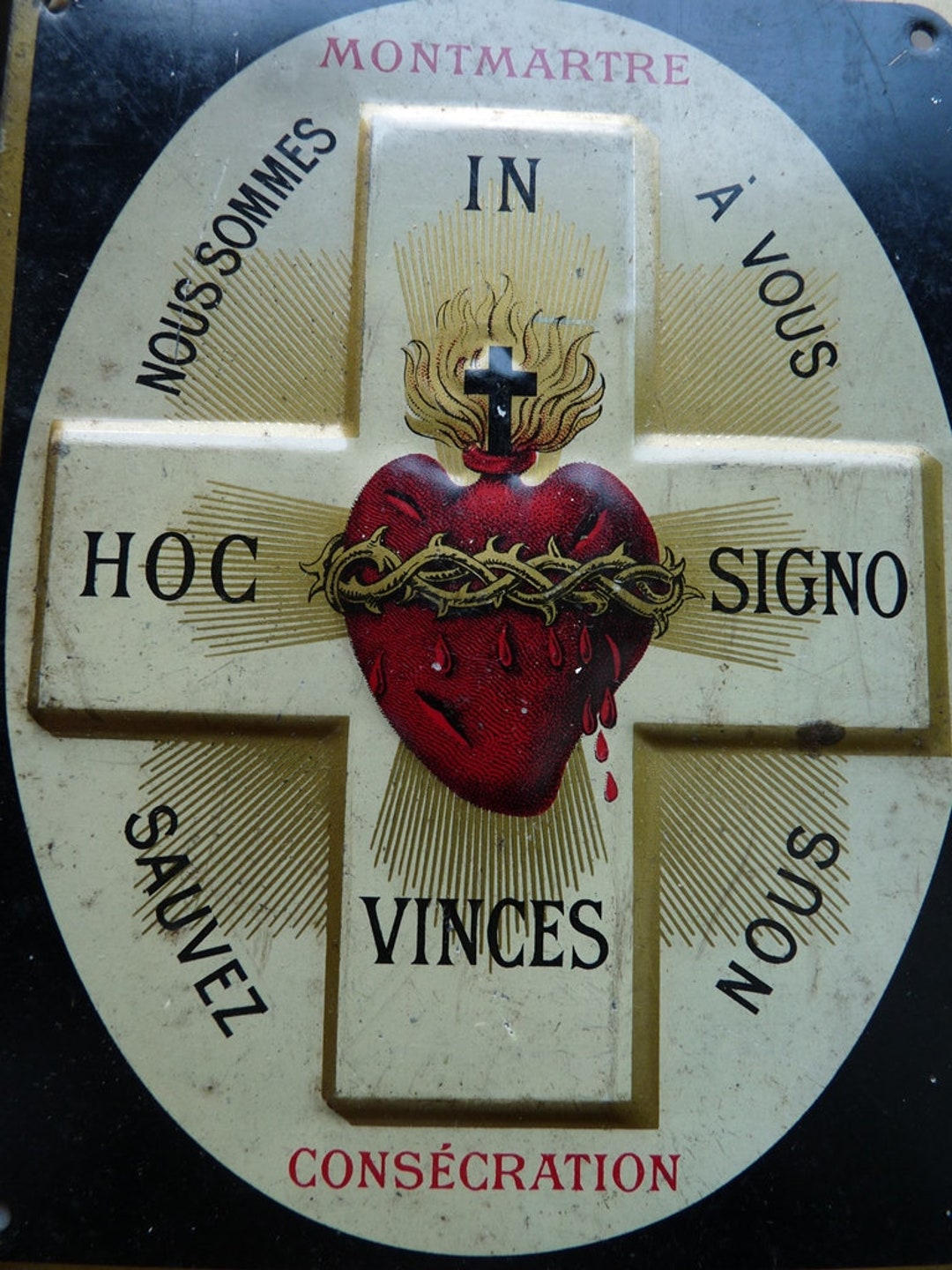 Antique French Christ Sacred Heart Sign, Montmartre Sign, Offered by ...