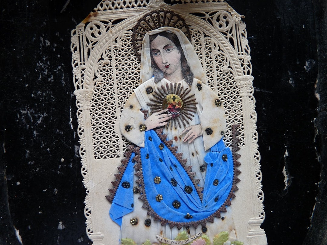 Antique French Nun Holy Card, Nun Ex Voto, Virgin Mary Holy Card ...