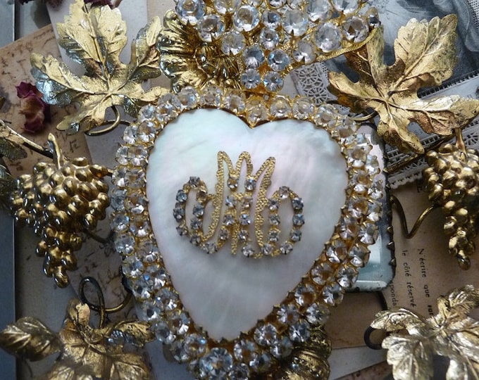 Antique French Heart Reliquary, Ex Voto Flaming Heart of Mary, Offered ...