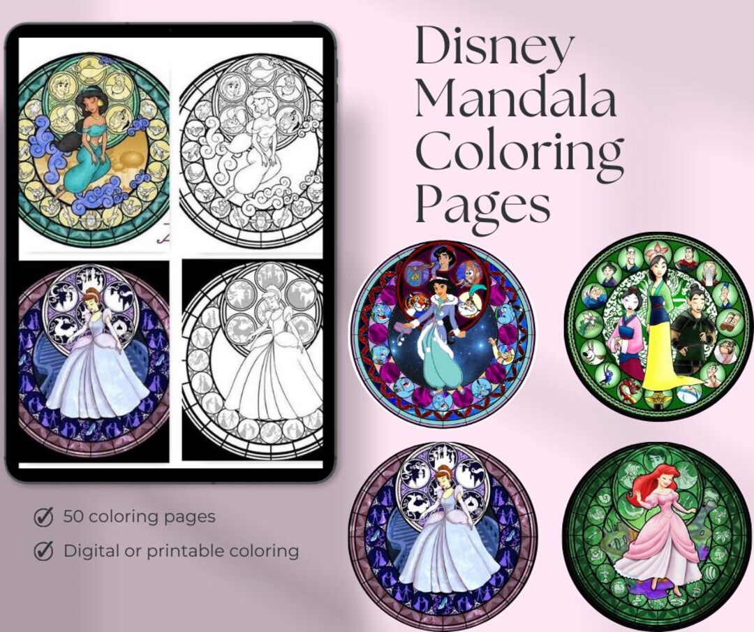 50 Disney Mandala Coloring Pages - Princess & Character Bundle ...