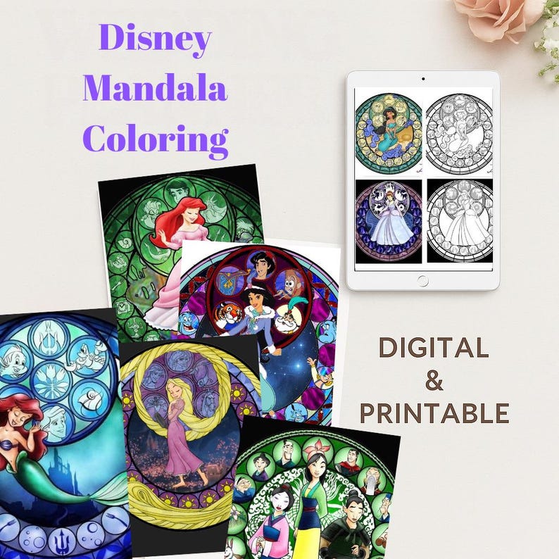 50 Disney Mandala Coloring Pages - Princess & Character Bundle ...