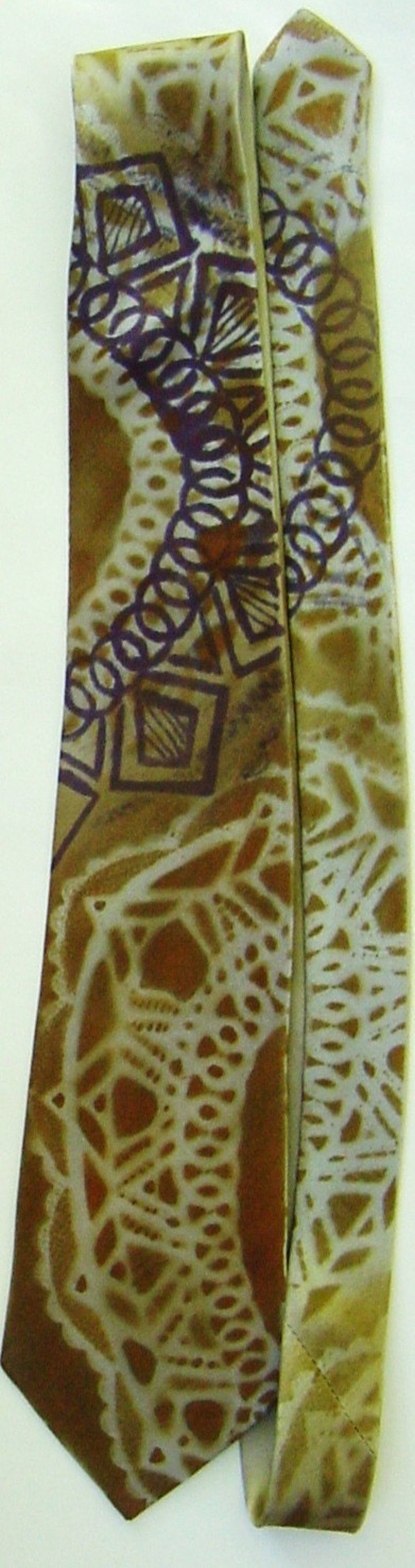 Unique Silk Necktie Bronze Pewter Geometric Unique Painted Dyed Luxury ...