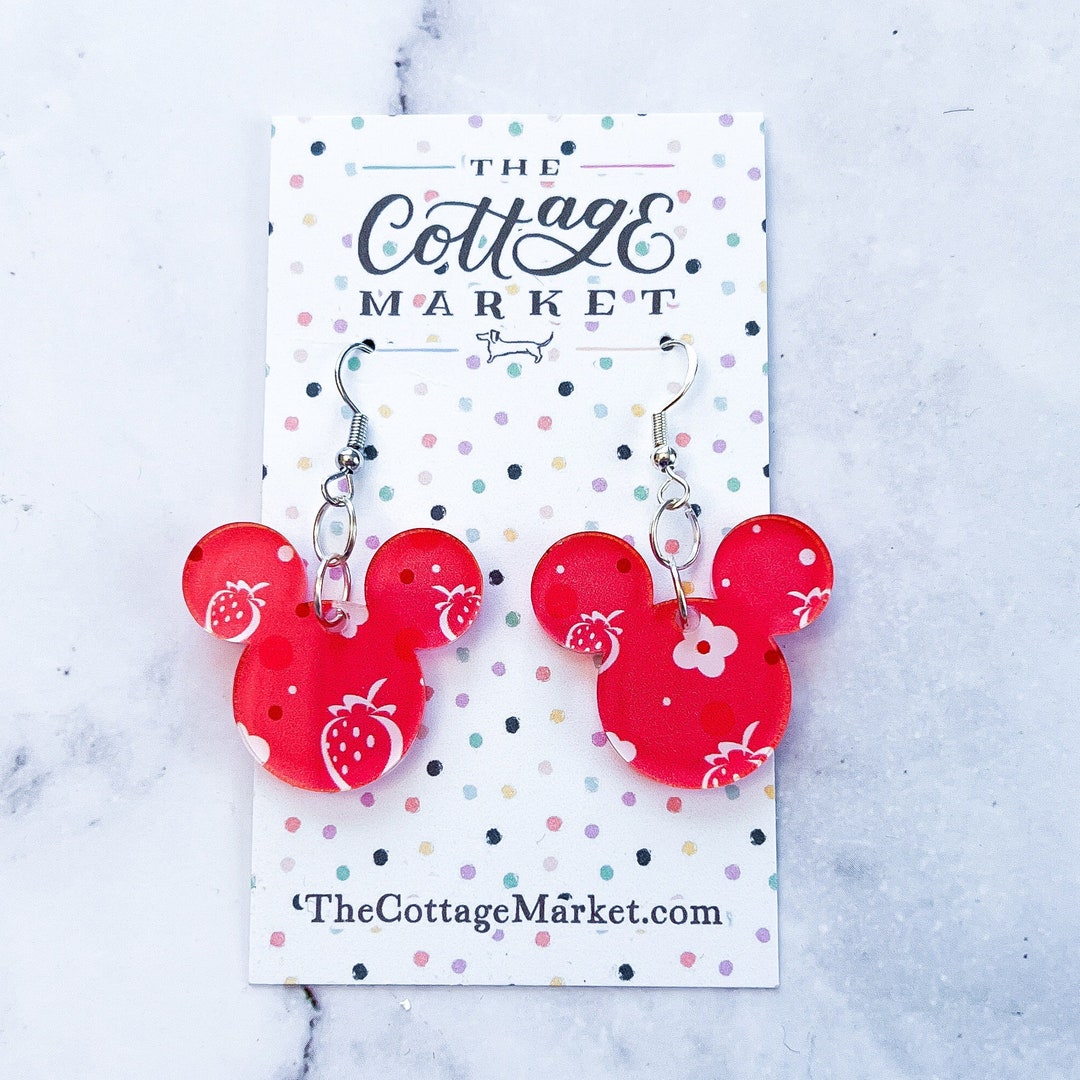Strawberry Mickey Mouse Head Inspired Earrings Colorful Acrylic ...