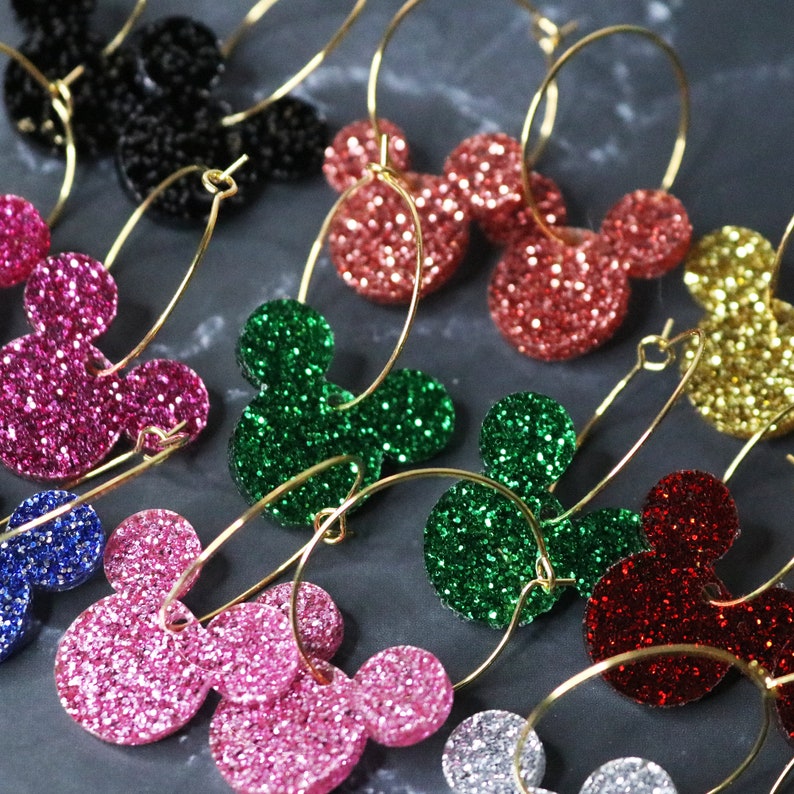 Glitter Mickey Mouse Inspired Hoop Earrings Mickey Mouse - Etsy