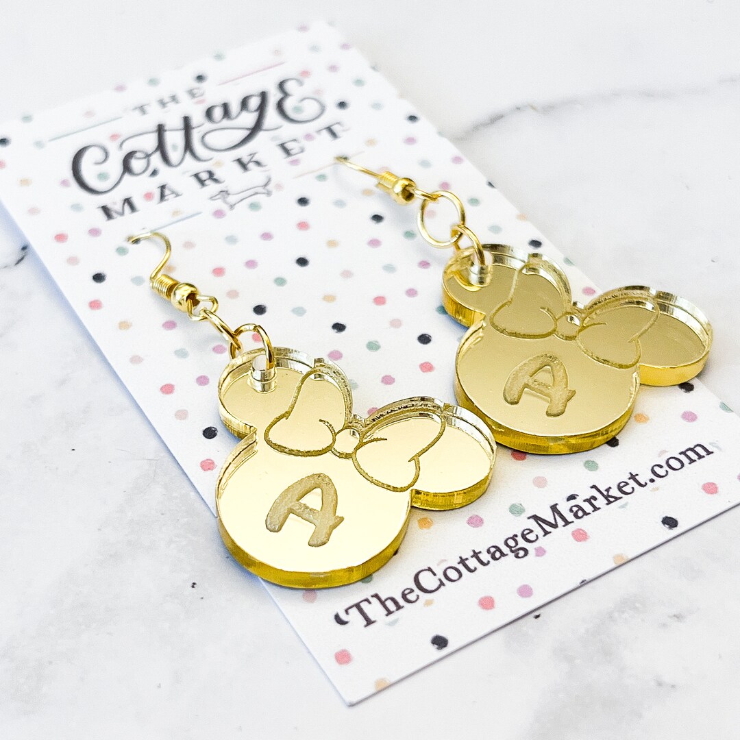 Personalized Gold Mirrored Minnie Mouse Dangle Earrings - Etsy