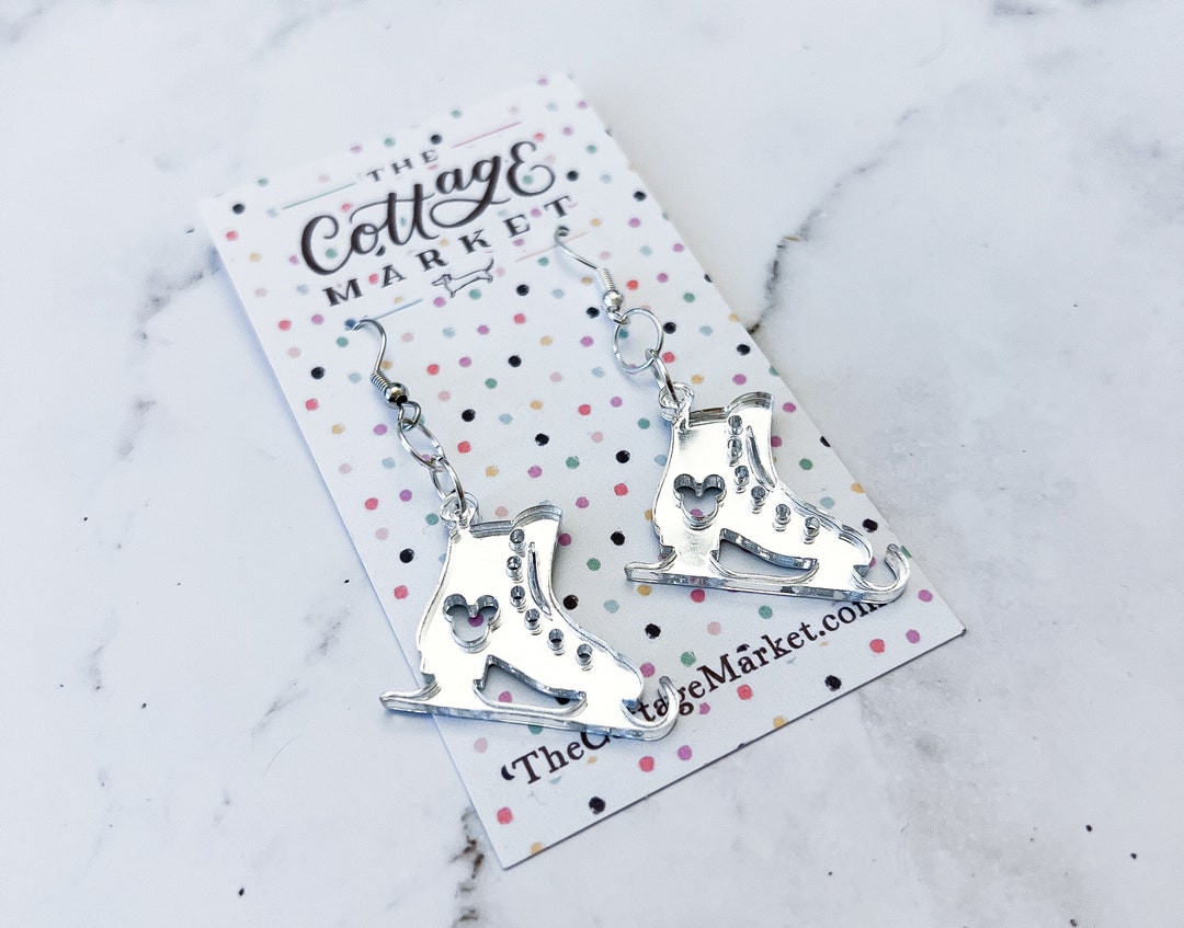 Silver Mirrored Acrylic Mickey Mouse Inspired Ice Skate Dangle - Etsy