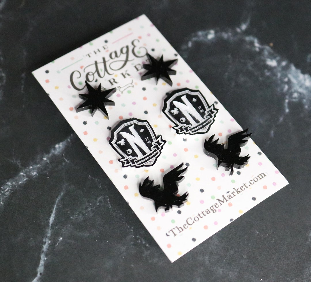 Wednesday Addams Nevermore Academy Earring Set of Three, Nevermore ...