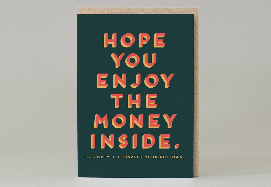 Hope You Enjoy the Money Inside Card Bold Text Card Bright - Etsy