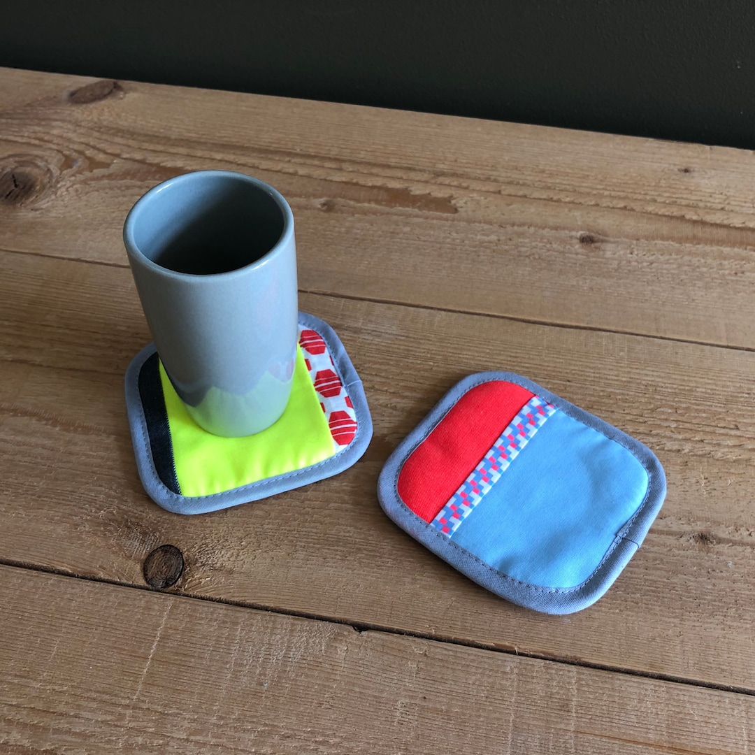 Fabric Coasters - Handmade Neon Yellow Washable Coasters - Colorful ...