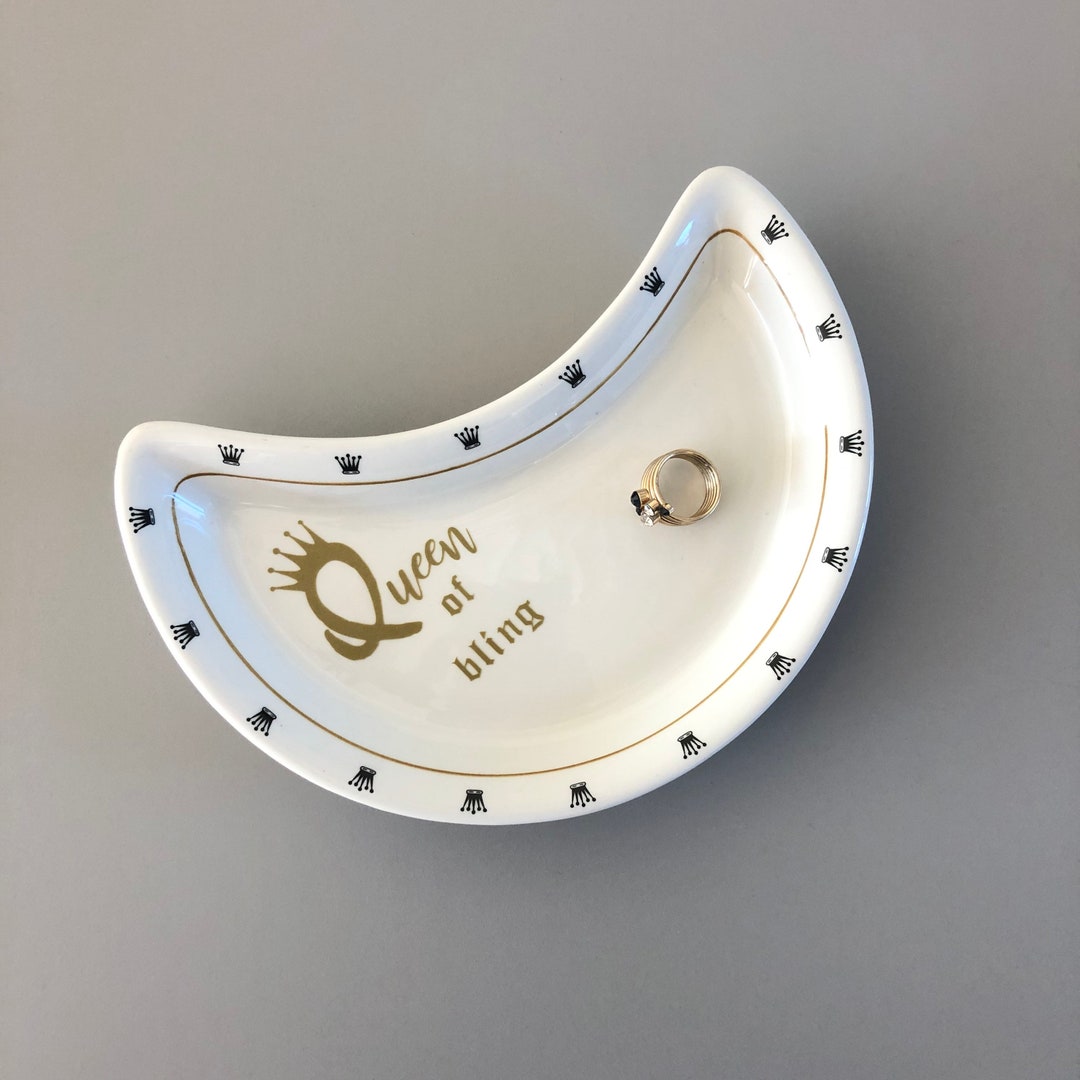 Half Moon Ring Dish Gold Key Dish Ceramic Trinket Dish Upcycled Moon ...