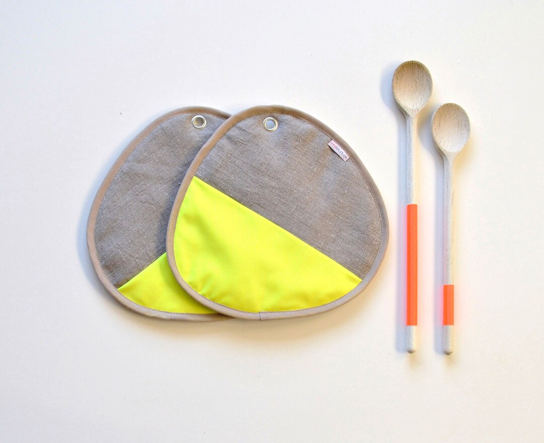 Modern Kitchen Gift Neon and Linen Potholders Quality Hot Pads Kitchen ...