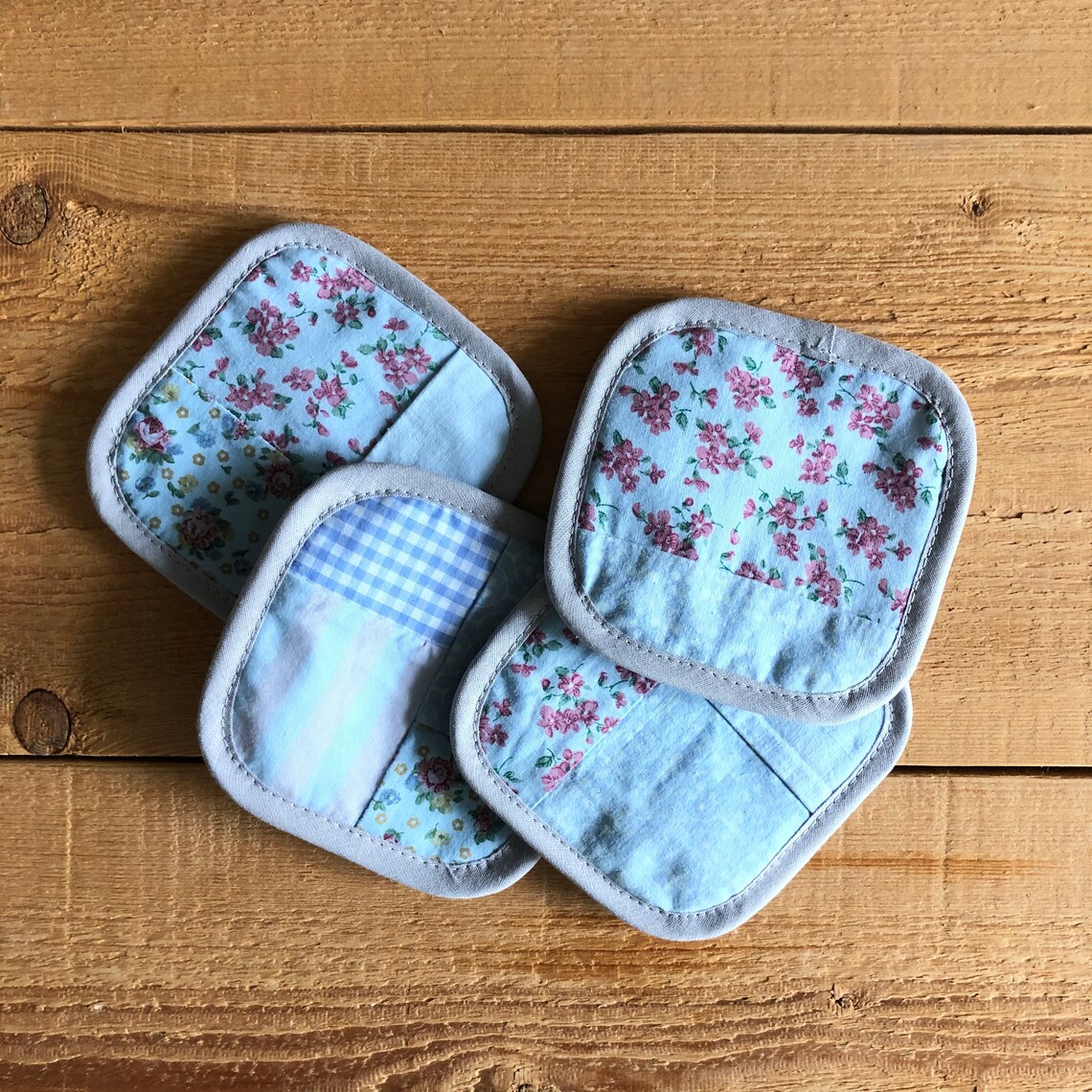 Patchwork Coasters Blue Grey Floral Square Cotton Coasters - Etsy