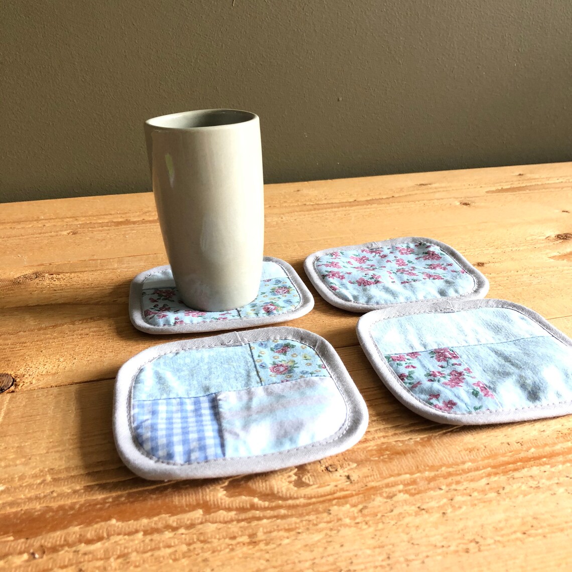 Patchwork Coasters Blue Grey Floral Square Cotton Coasters - Etsy