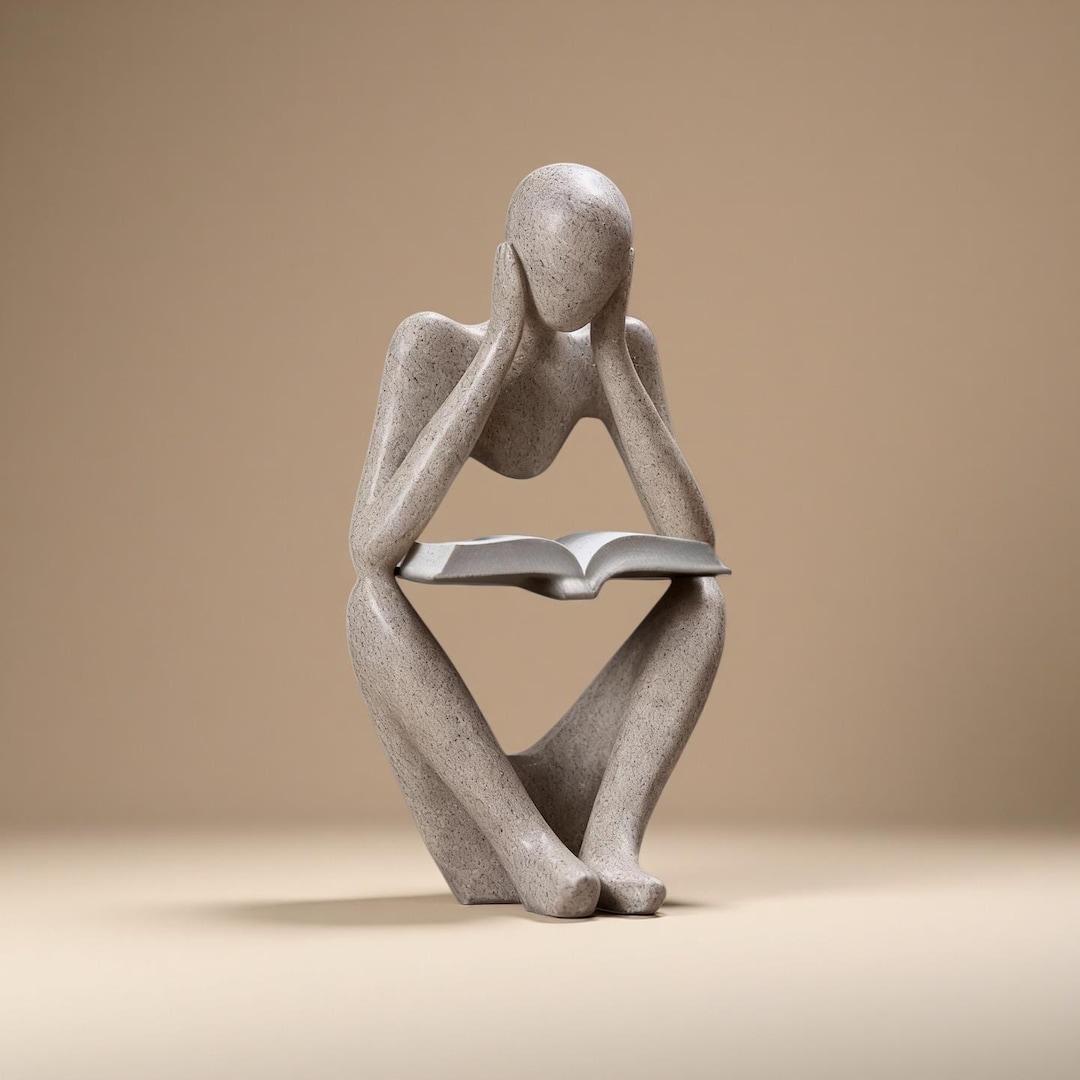 Abstract Thinker With Book Sandstone Sculpture – Desk/office/bookshelf ...