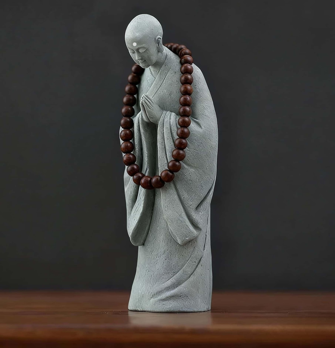 Mini Shaolin Monk Greeting Statue –buddha With Prayer Beads for Home or ...