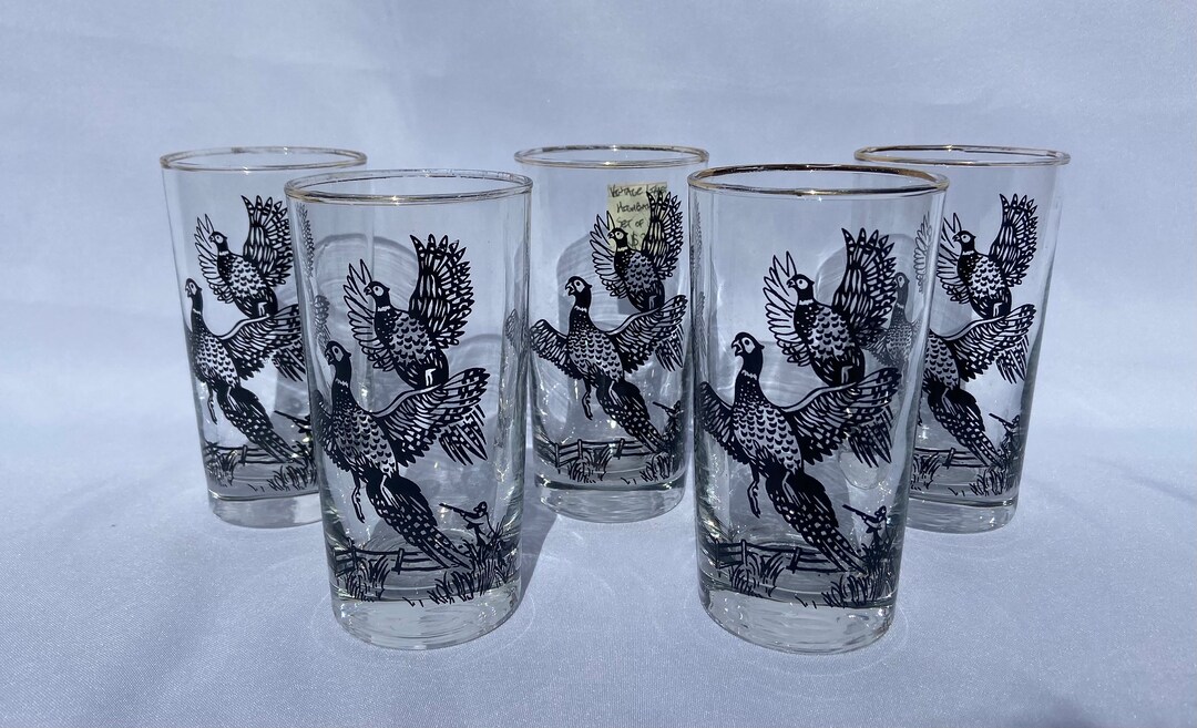 Vintage Libbey Pheasant Hunting Glasses, Set of 5 - Etsy