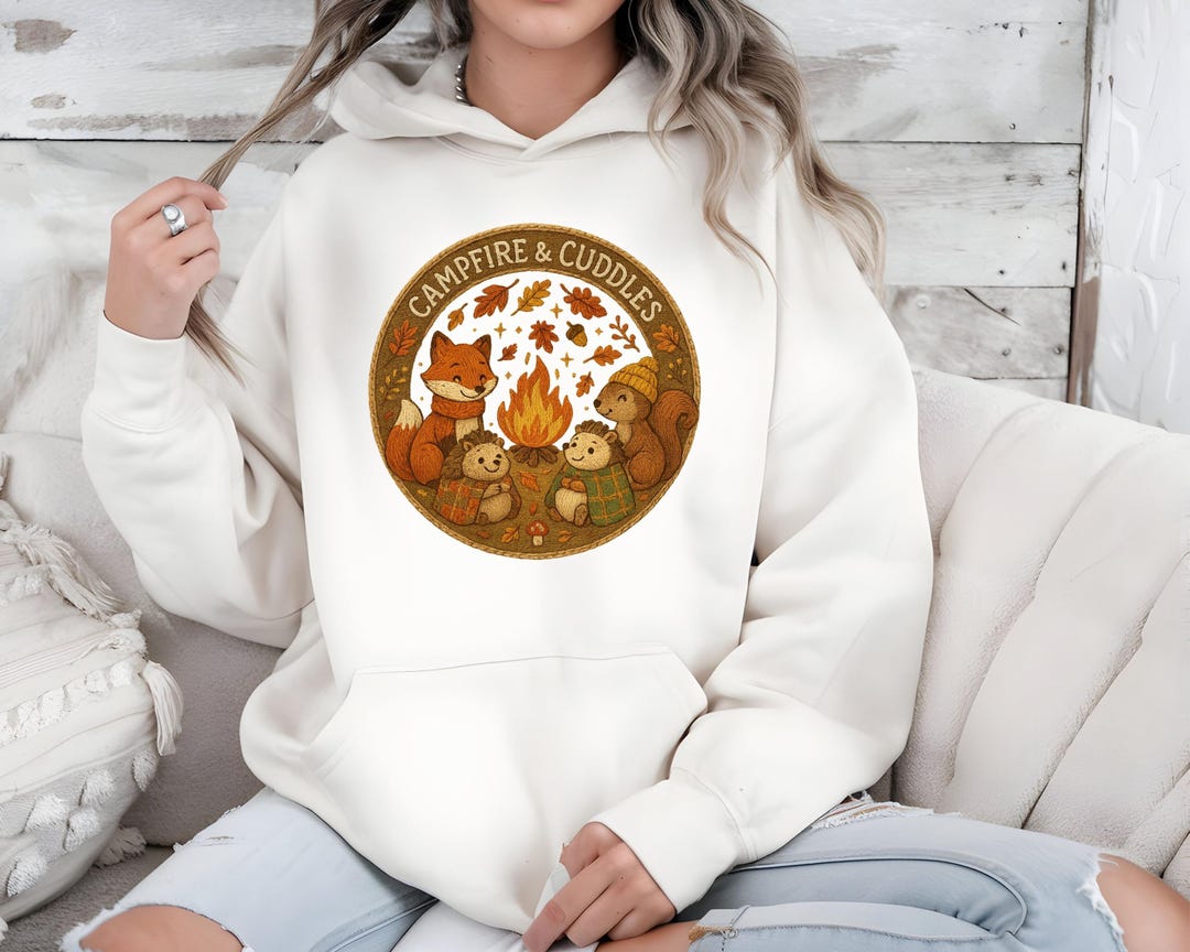 Campfire and Cuddles Woodland Animal Patch PNG, Cozy Fall Animal ...