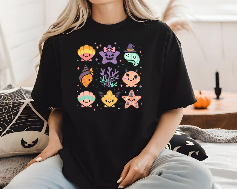 Kawaii Halloween Sea Creatures PNG Design, Cute Pastel Goth Ocean Png ...