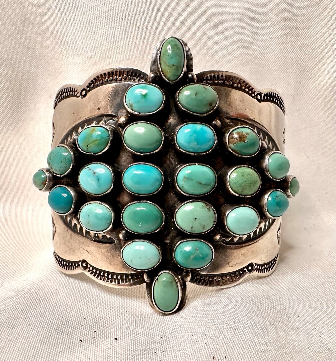Signed Gary Reeves Sterling Cuff Bracelet With 24 Turquoise Stones ...
