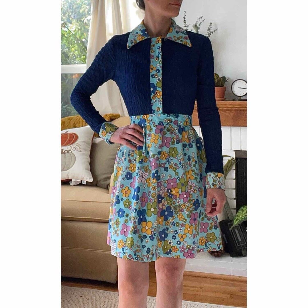 Vtg 60’s 70’s Retro Mod Mini Dress Floral XXS/ XS Gallant Jrs ...