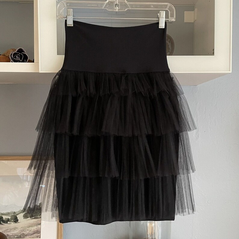 Vintage 90’s Ritmo Di Perla Pencil Skirt W/tiered Tulle Black Size 42 ...