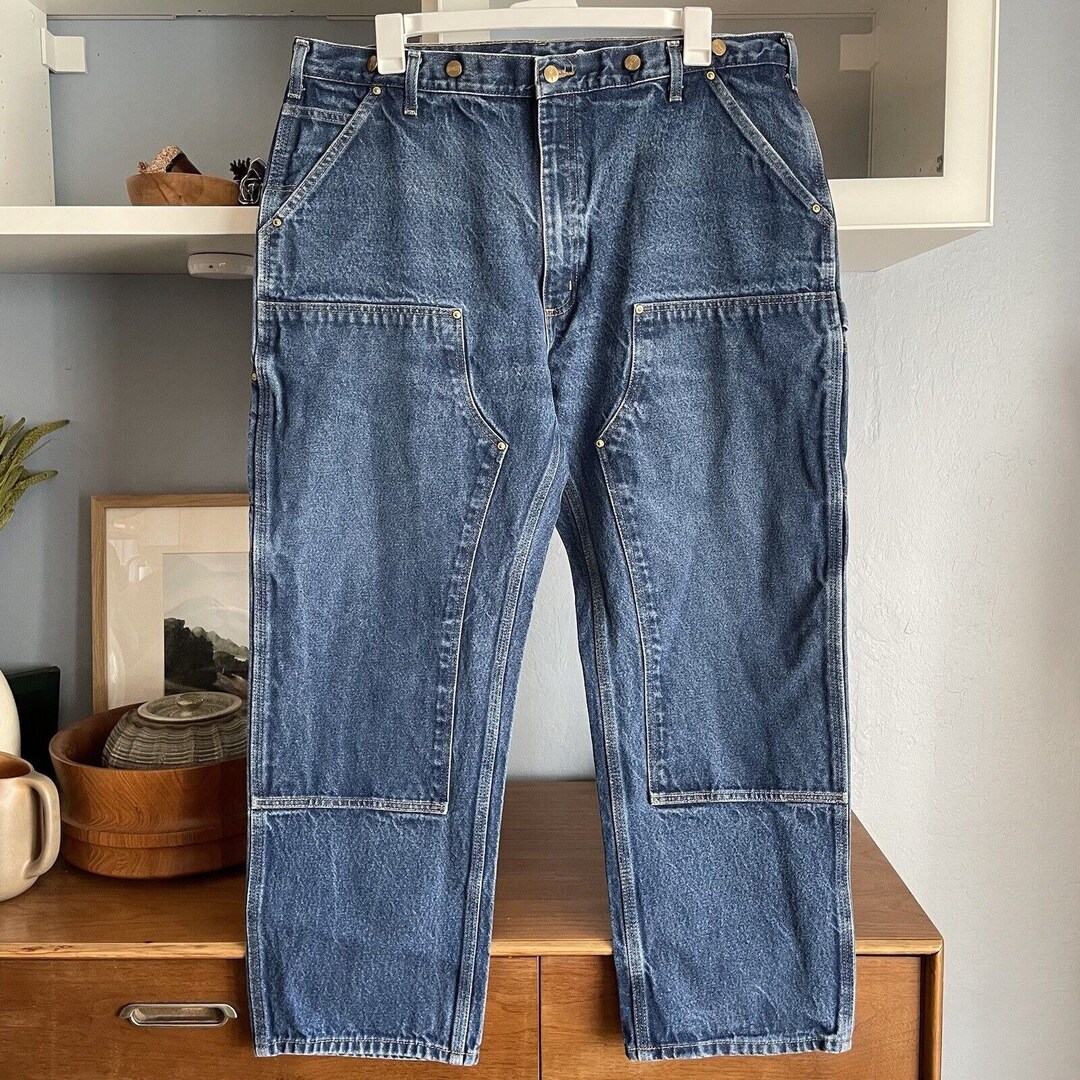 VTG Carhartt B07 DNM Double Knee Denim Logger Work Blue Jeans Pants 42 X 30 - Etsy