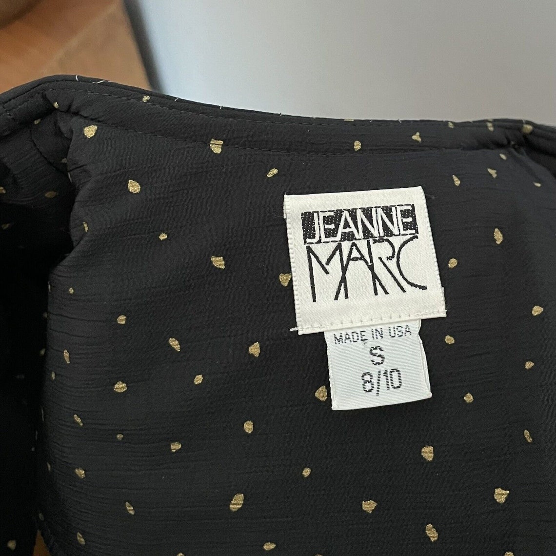 Vtg 80s Jeanne Marc Quilted Patch Gold Black Open Crop Puff Sleeve ...