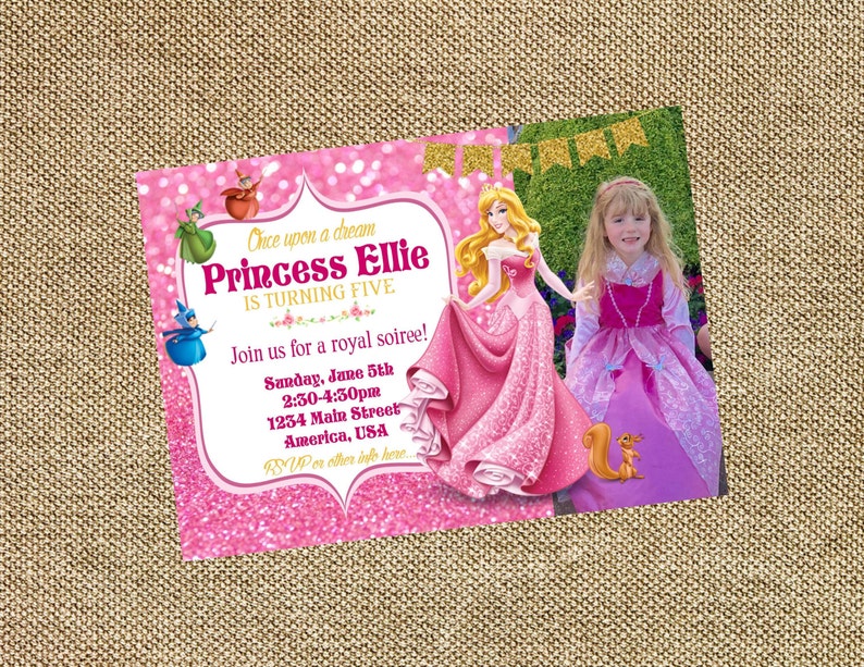 Sleeping Beauty Aurora Photo Birthday Invitation Etsy