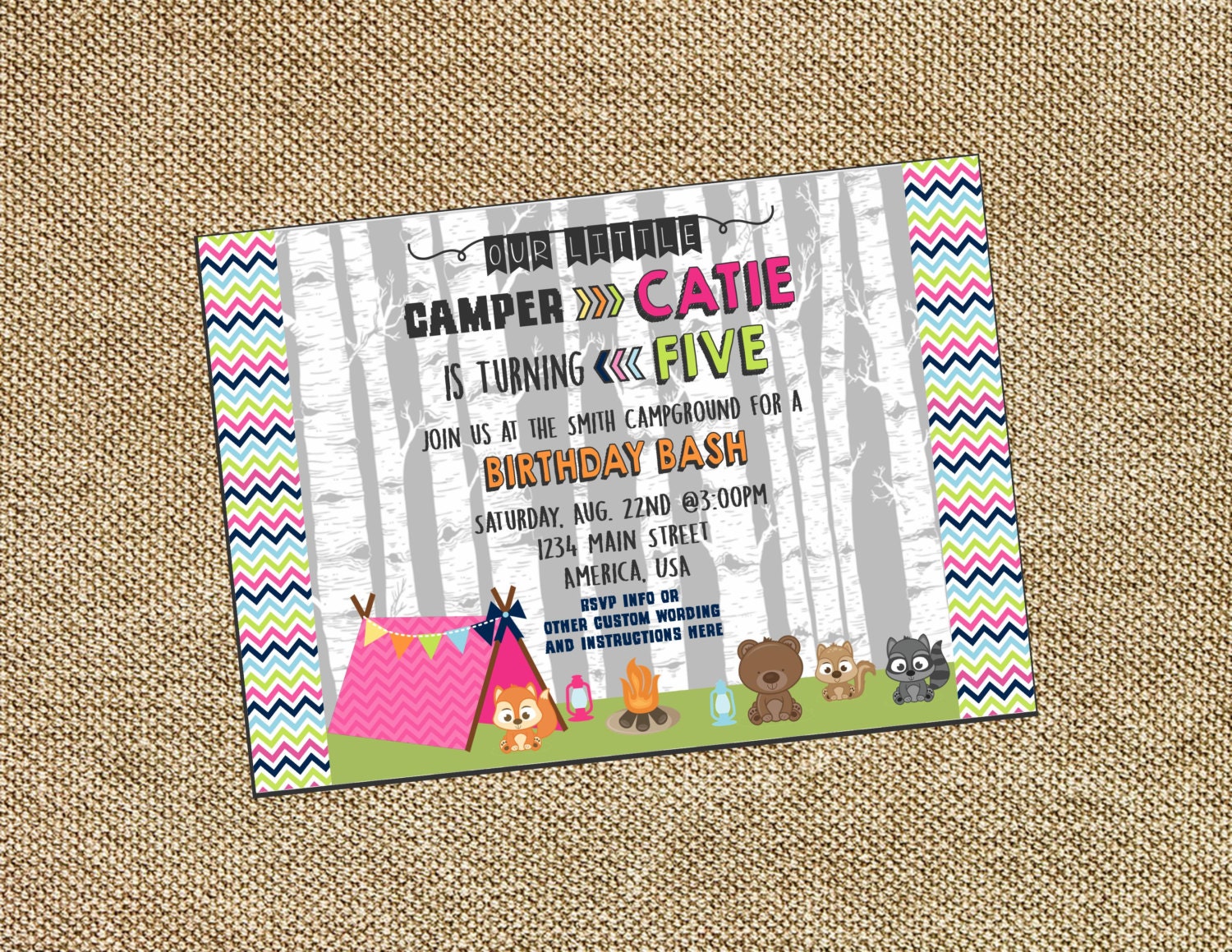 Camping Girls Woodland Animal Birthday Party Invitation - Etsy