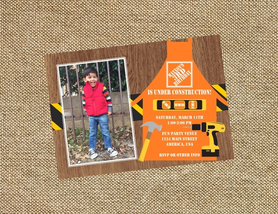 Home Depot Construction Birthday Photo Invitation by Catiebug Designs ...