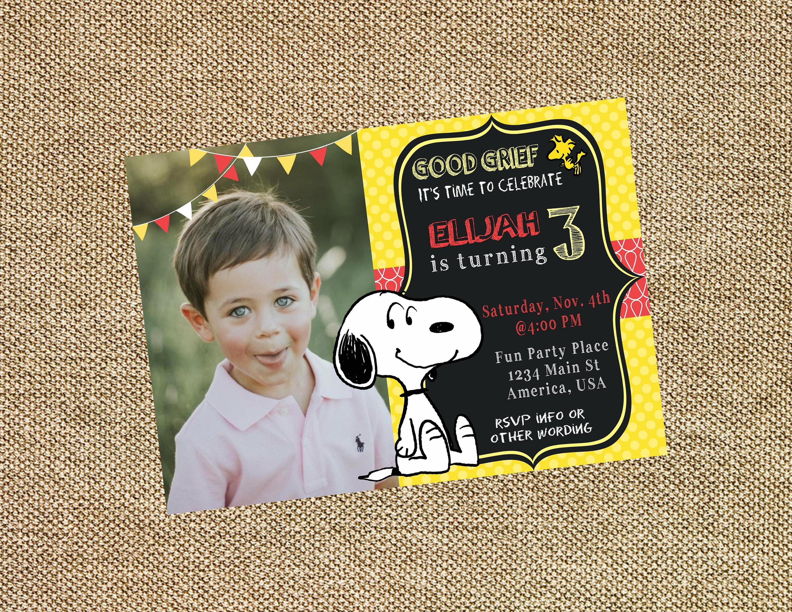 Invitación de fotos de cumpleaños de Snoopy - Etsy España