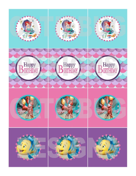 Ariel Pink Purple 2 inch Cupcake Toppers by Catiebug Designs Shop ...