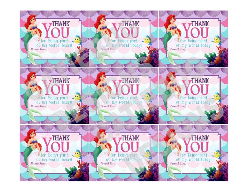 Ariel the Little Mermaid Party Thank You Favor Tags - Etsy