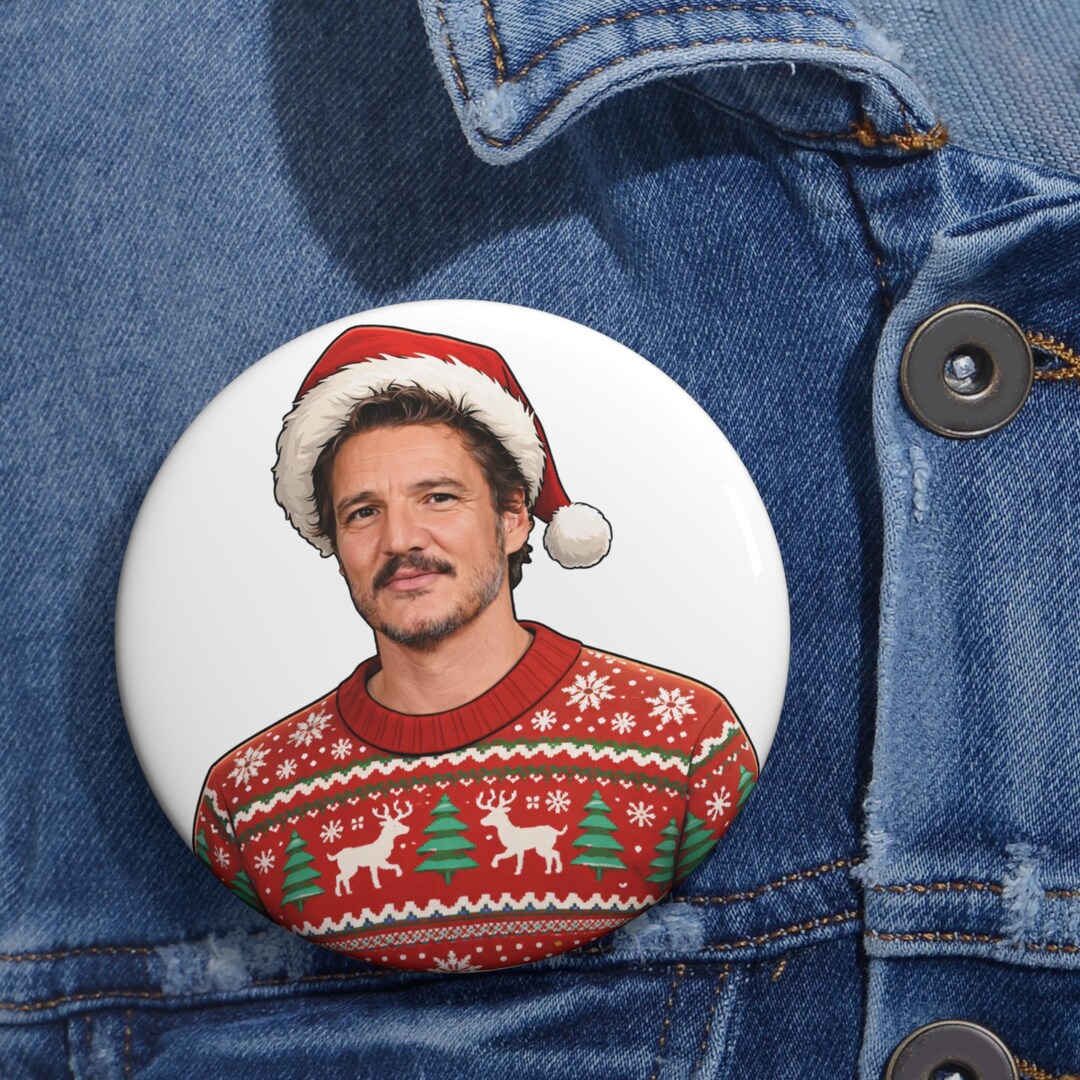 Pedro Pascal Christmas Pin Button | Santa Hat Ugly Sweater Badge ...