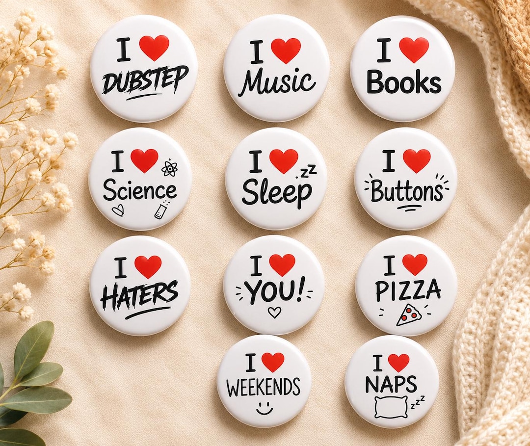 Funny I Love Pin Buttons | Cute Aesthetic Badge Pins for Music Pizza ...