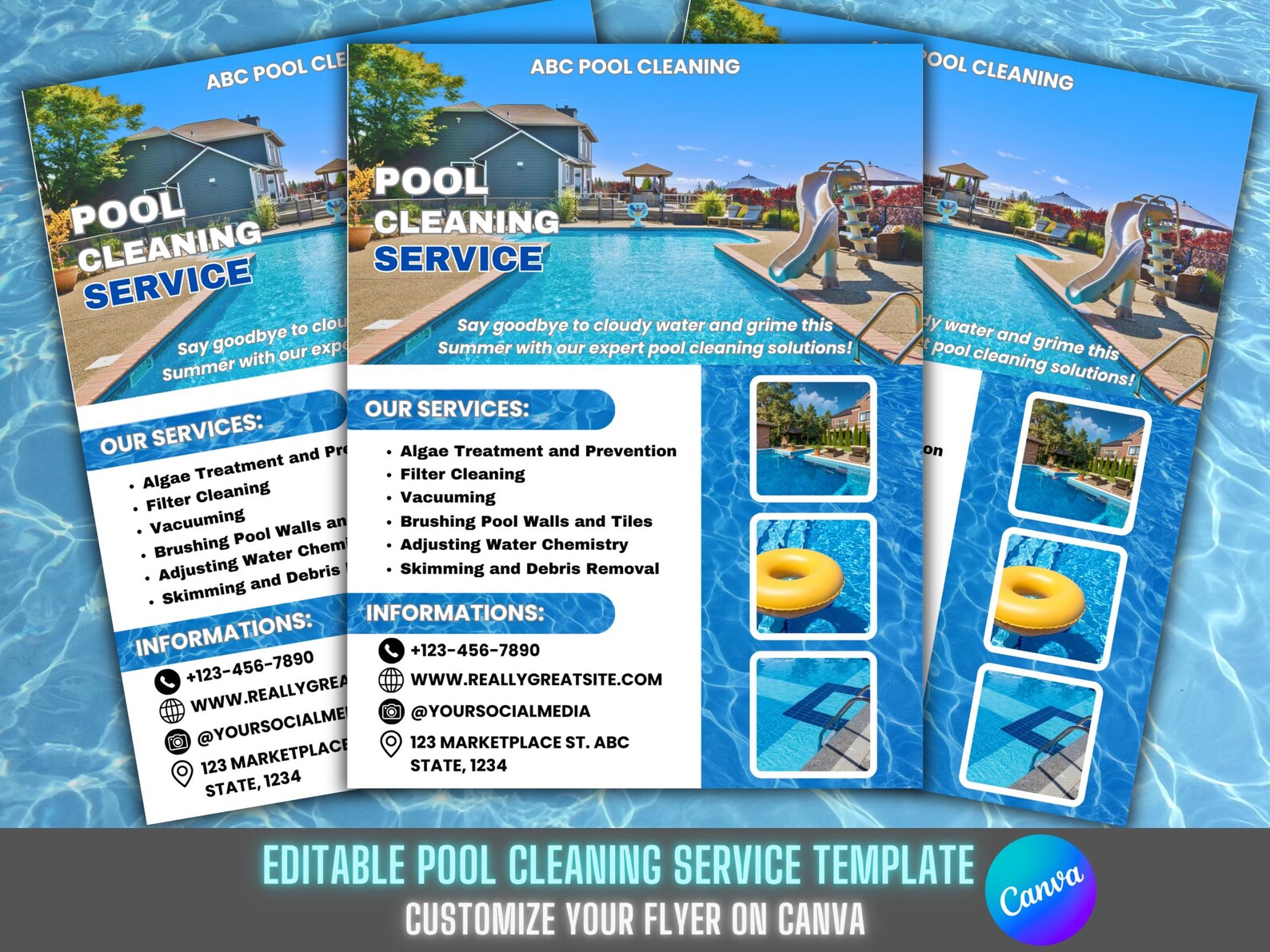 Pool Cleaning Flyer Template | Editable Canva Pool Service Ad | Pool ...