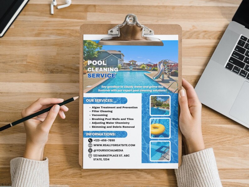 Pool Cleaning Flyer Template | Editable Canva Pool Service Ad | Pool ...