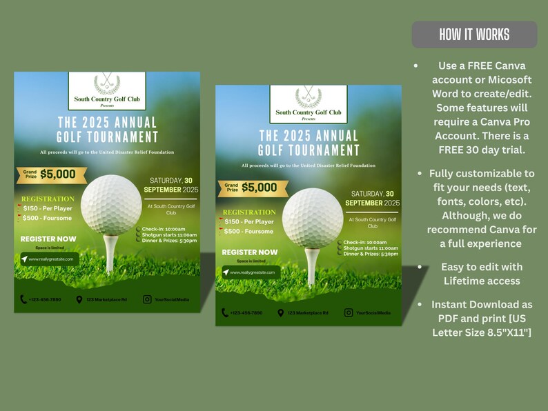 Golf Tournament Flyer Template | Charity Golf Event Invitation ...