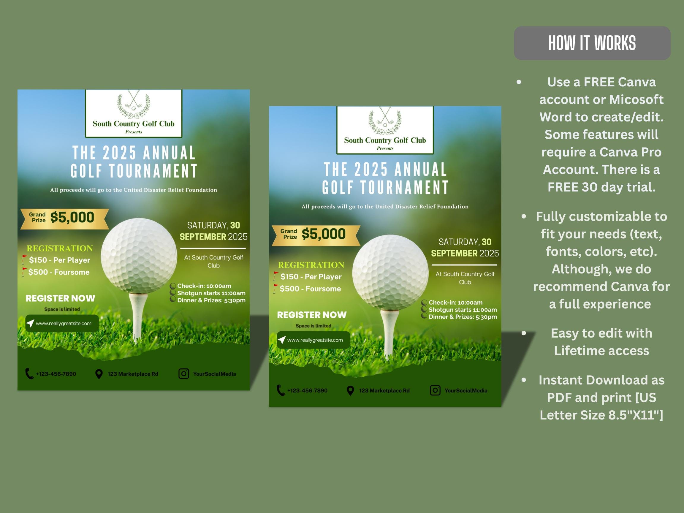 Charity Golf Tournament Flyer, Customizable and Printable Template ...