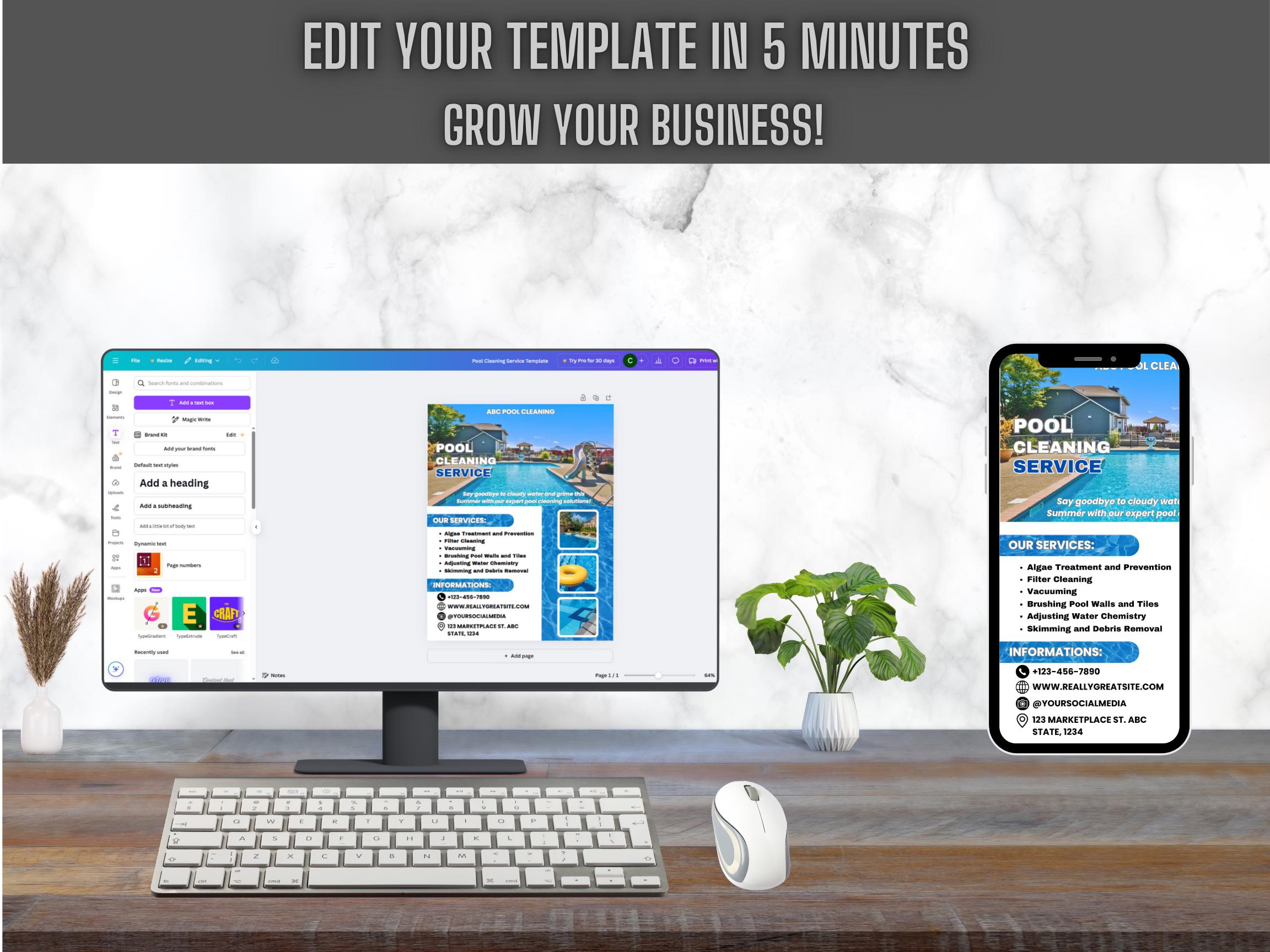 Pool Cleaning Flyer Template | Editable Canva Pool Service Ad | Pool ...