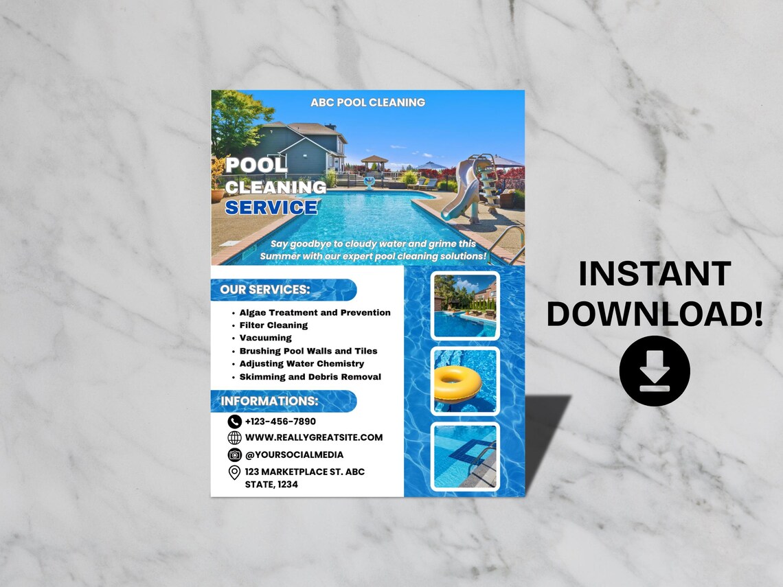 Pool Cleaning Flyer Template | Editable Canva Pool Service Ad | Pool ...
