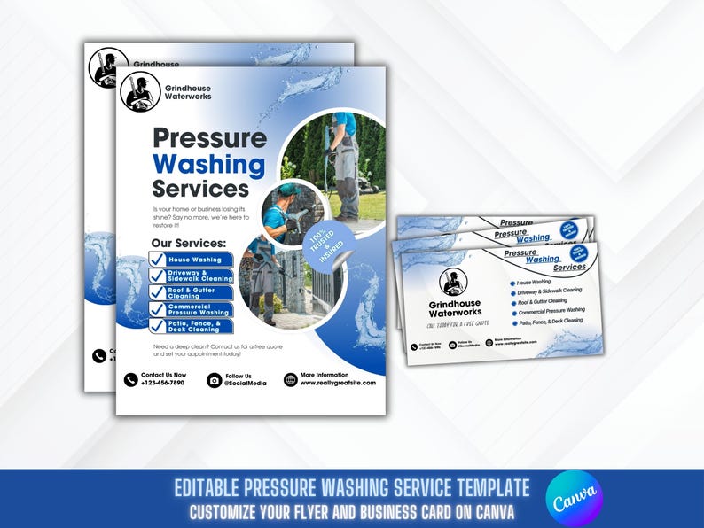 Pressure Washing Flyer and Business Card Template, Small Business ...