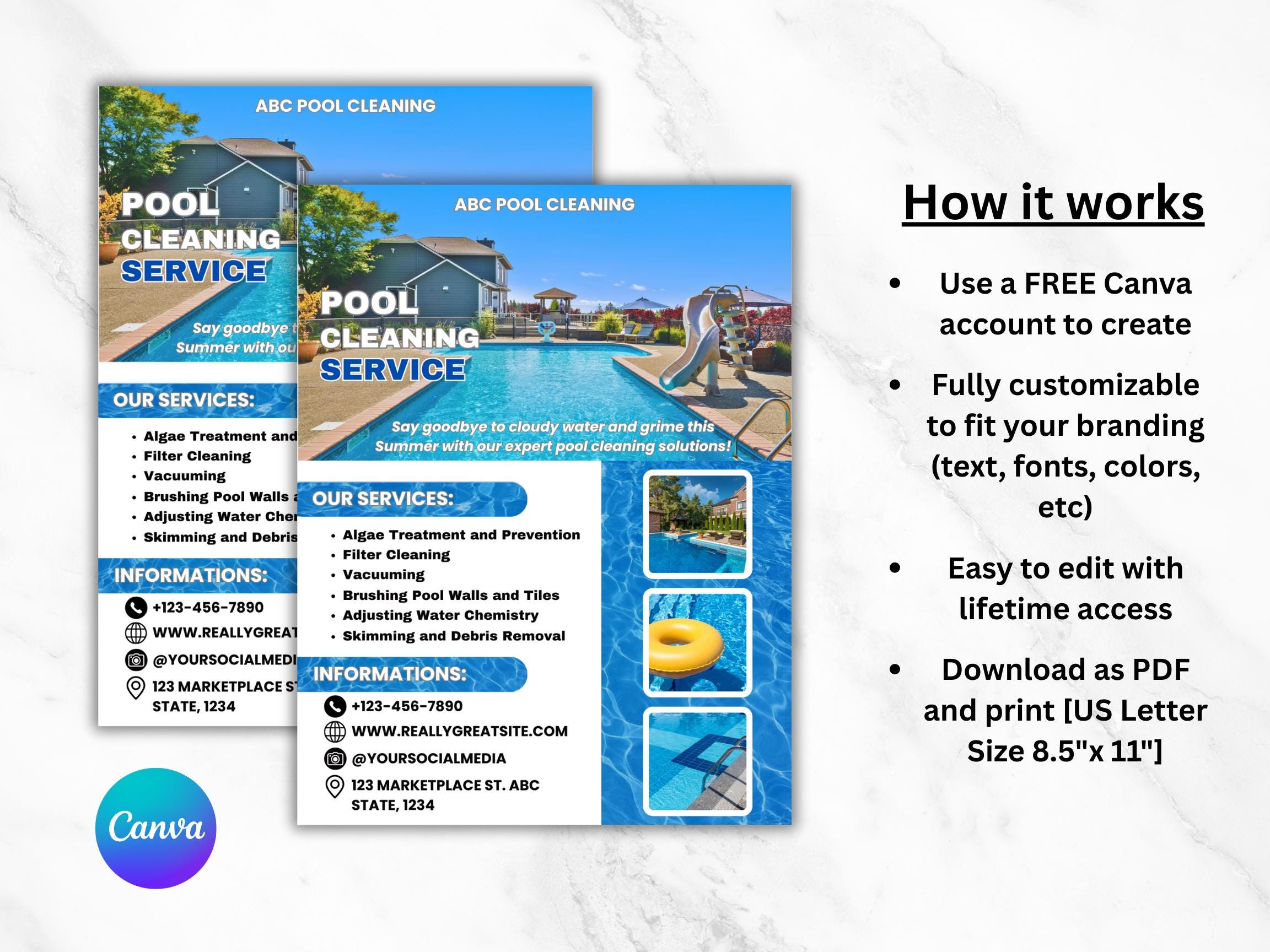 Pool Cleaning Flyer Template | Editable Canva Pool Service Ad | Pool ...