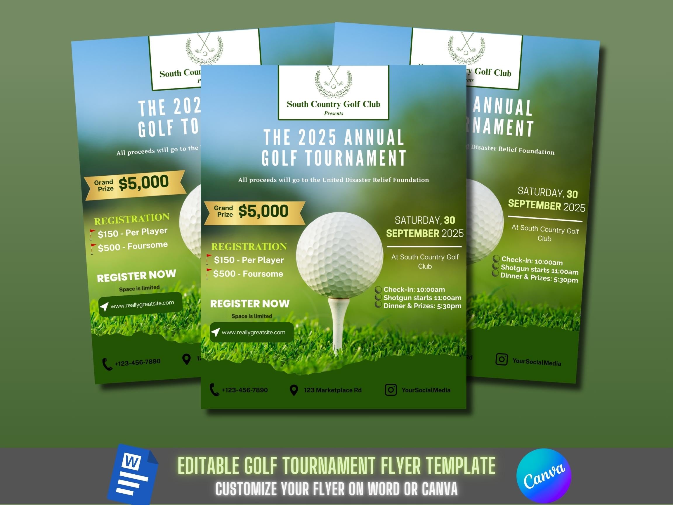 Golf Tournament Flyer Template | Charity Golf Event Invitation ...
