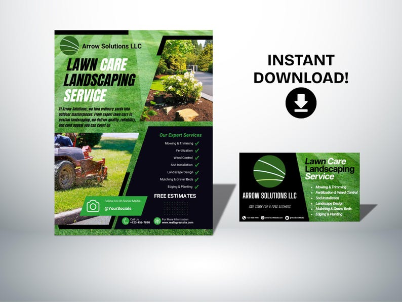 Lawn Care Flyer Template With Business Card | Editable Landscaping ...
