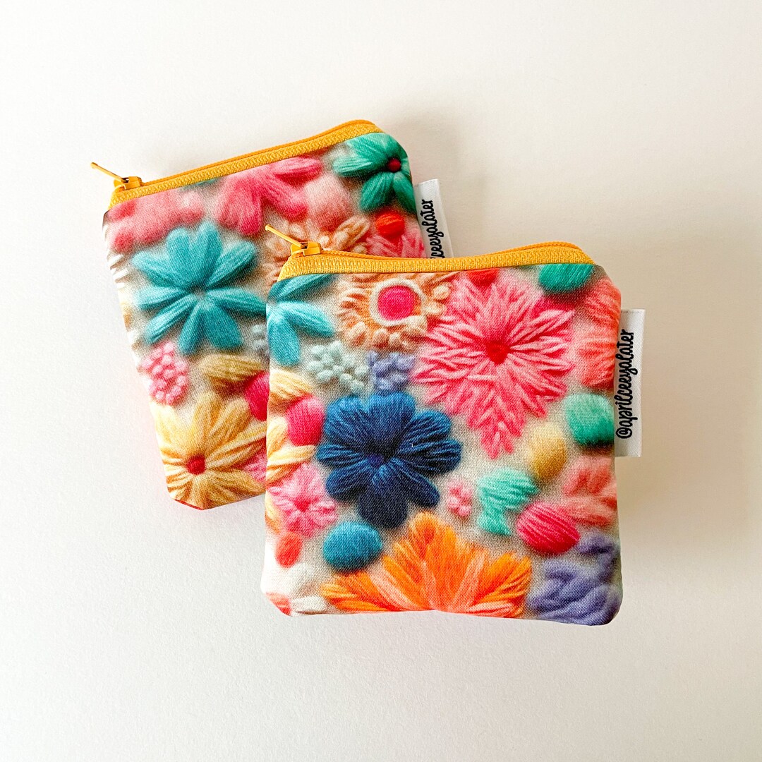 Mini Square Pouch Faux Embroidered Flowers - Etsy
