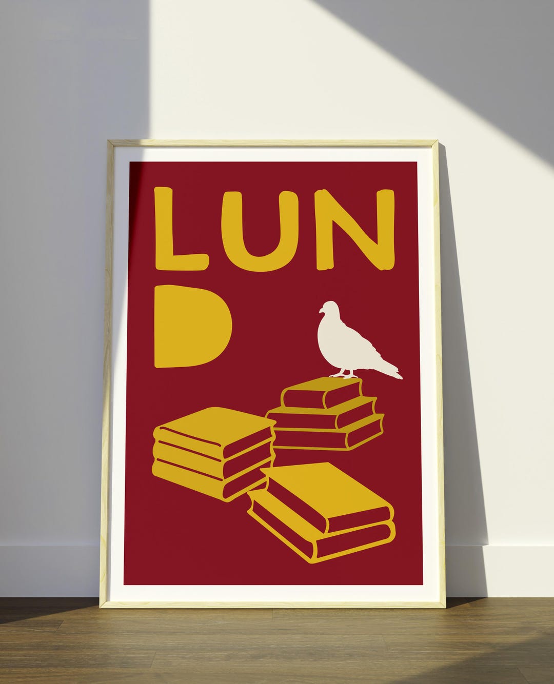 Lund Poster – Burgundy Gold Poster With Books & Dove | University Town ...