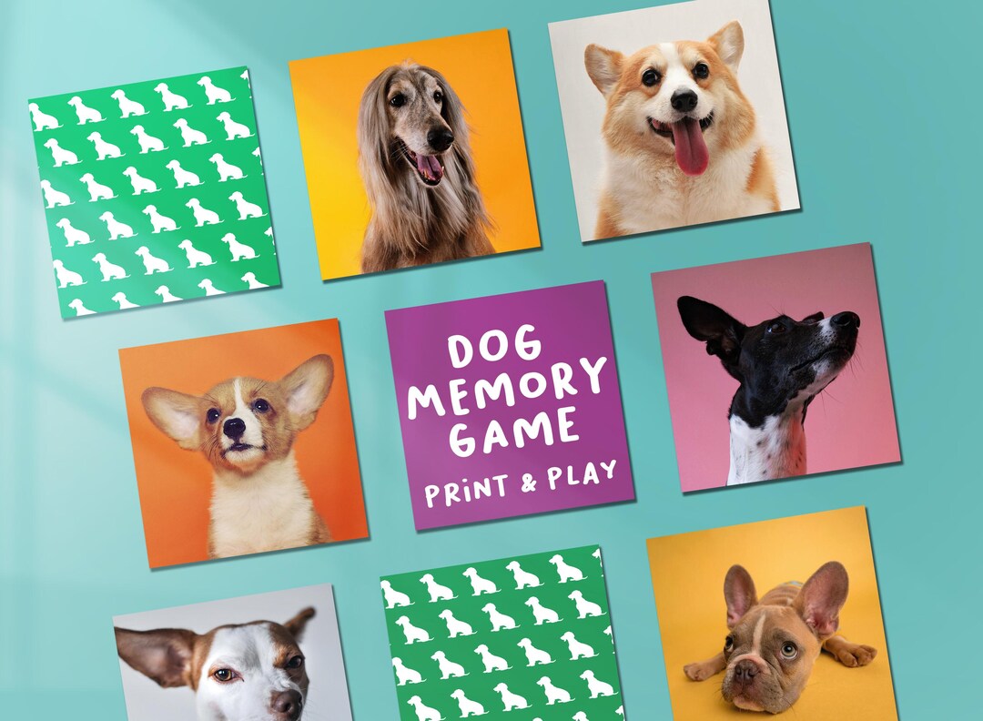 Dog Memory Matching Game – Printable Dog Game | 48 Cards + Back Design ...