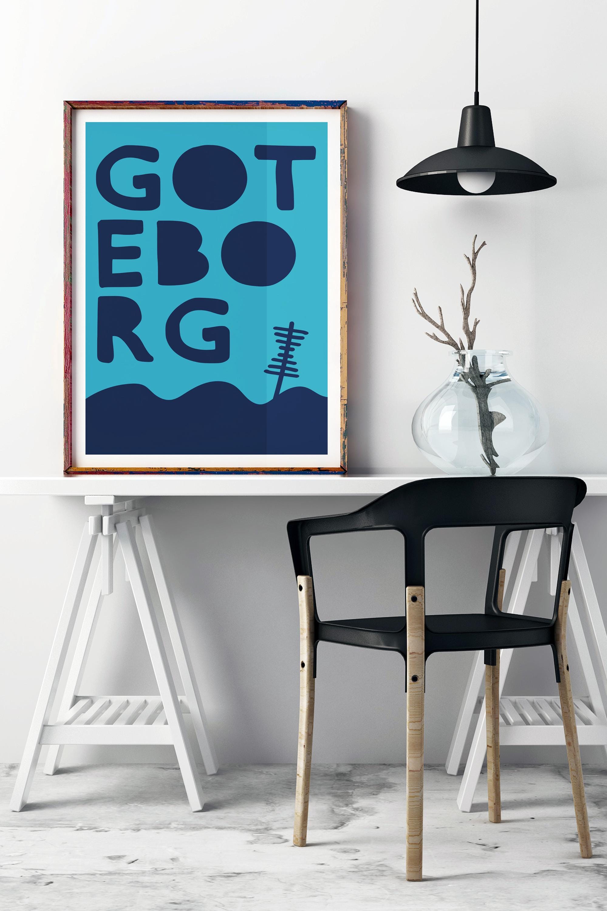 Göteborg Poster – Turquoise & Navy Art Print With Sea Marker ...