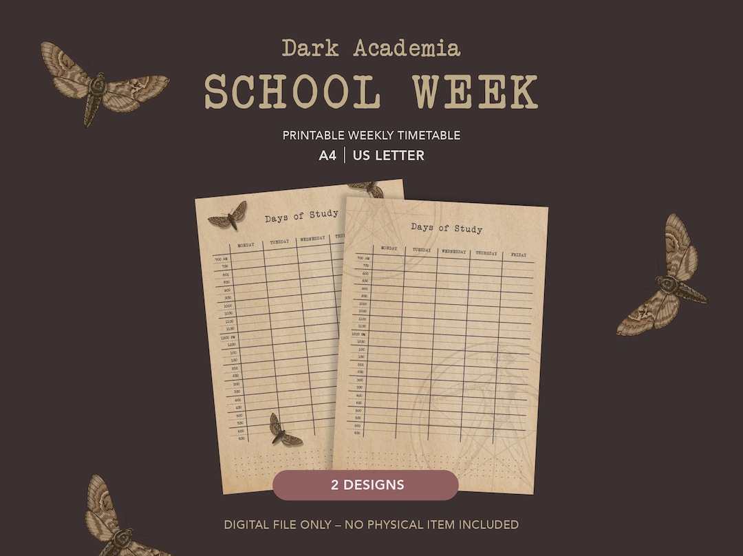 Dark Academia Class Schedule Printable | Swedish School Timetable | A4 ...
